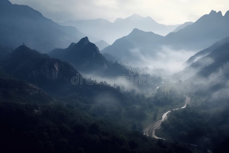 The Mountains are Covered in a Layer of Mist and Clouds Generative AI ...