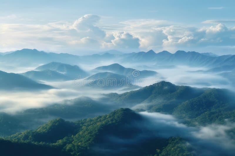 The Mountains are Covered in a Layer of Mist and Clouds Generative AI ...