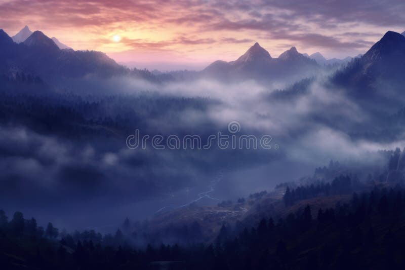 The Mountains are Covered in a Layer of Mist and Clouds Generative AI ...