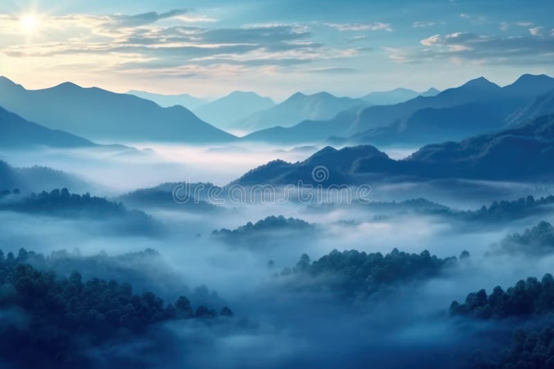 The Mountains are Covered in a Layer of Mist and Clouds Generative AI ...