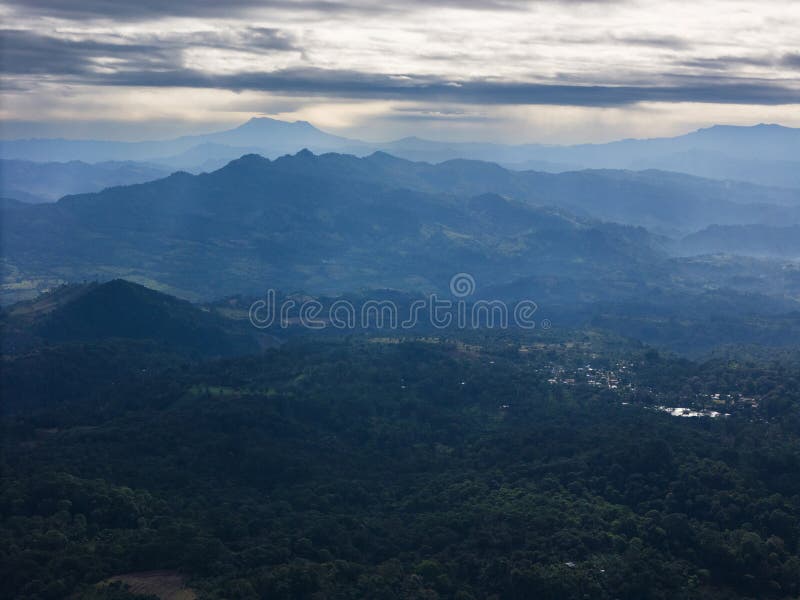 Mountains Covered Mist Under Cloudy Sky Remote Landscape Dawn Stock ...