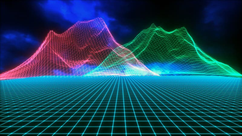 Mountains in a Digital Grid World 3d Rendering Stock Illustration ...