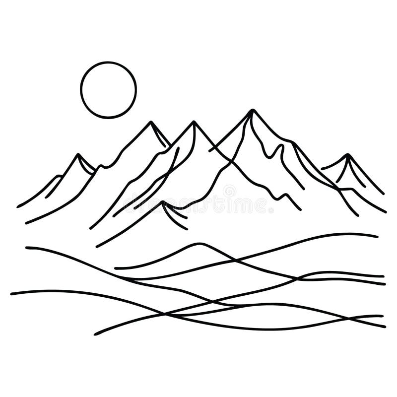Mountains are Drawn with One Continuous Line. Vector Illustration Stock ...