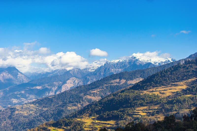 Landscape of Bhutan with the Himalayas Stock Image - Image of remote ...