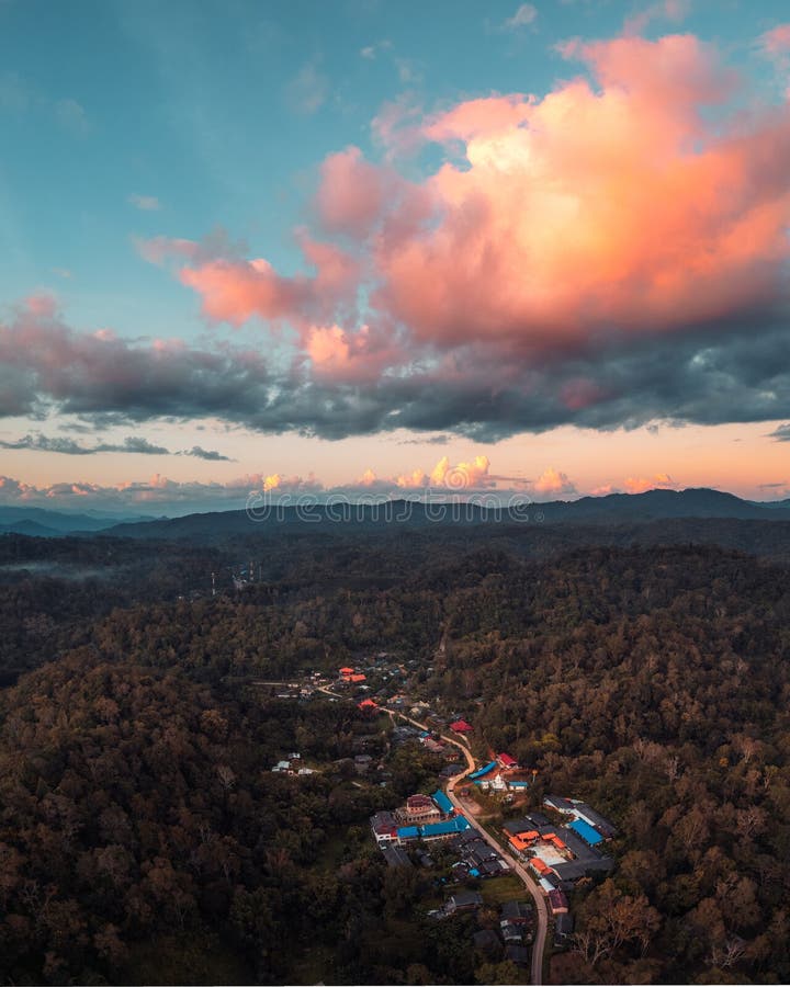 Mountains and Evening Sky at Rural Village Stock Photo - Image of ...