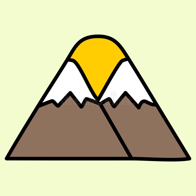 Mountains Flat Color Icon with Yellow Sun. Vector Illustration Stock ...