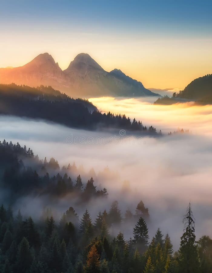 Mountains in the Fog. Dramatic View of Jagged Peaks Emerging from a ...