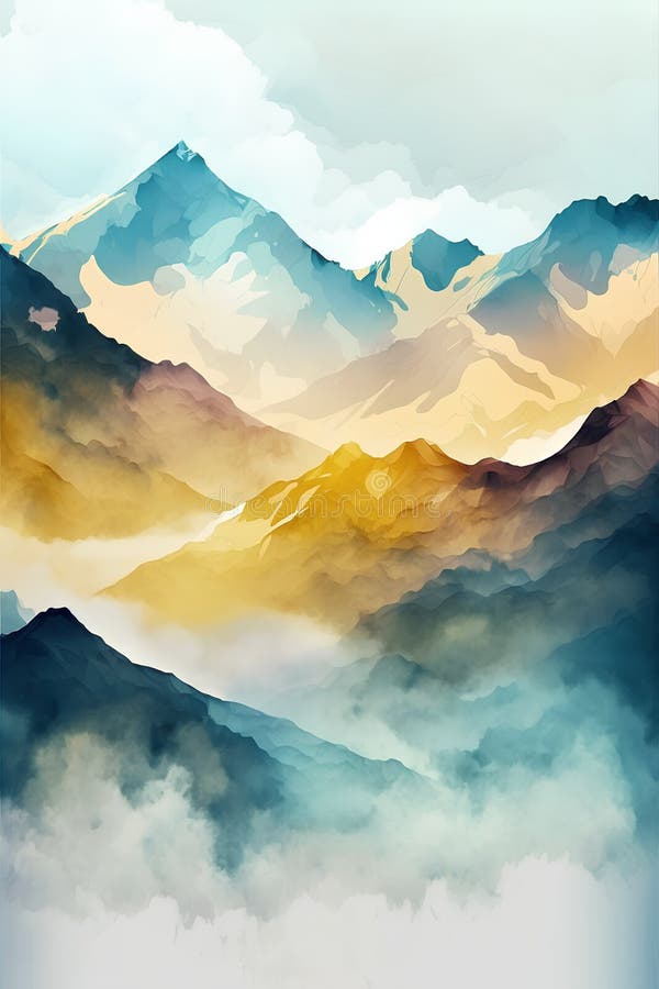 Mountains in the Fog. Landscape with Mountains and Clouds. Vector ...