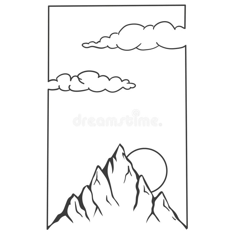 Mountains, Forest, Sun Inscribed in a Rectangle. Stock Vector ...