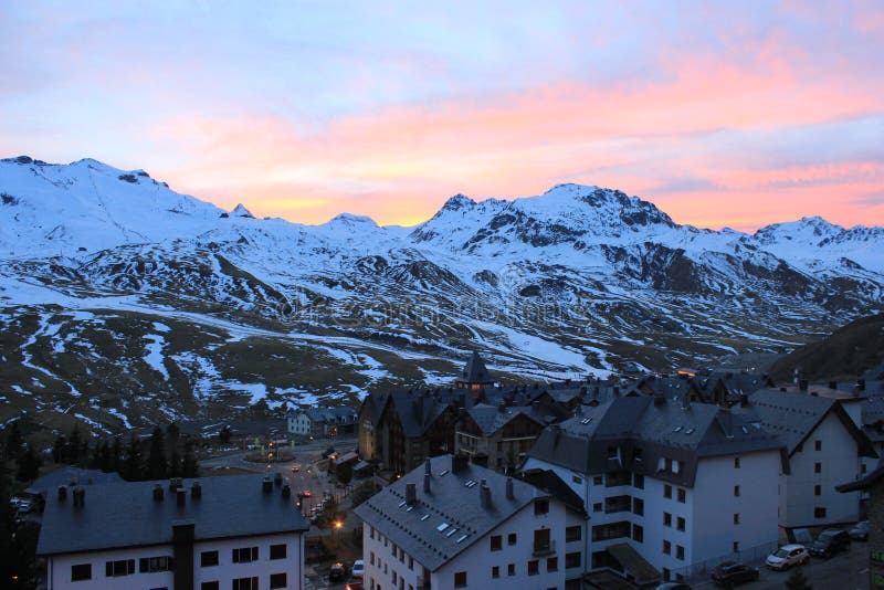 The Mountains. Formigal, Spain. Ski Resort - Formigal. Sunset. Stock ...