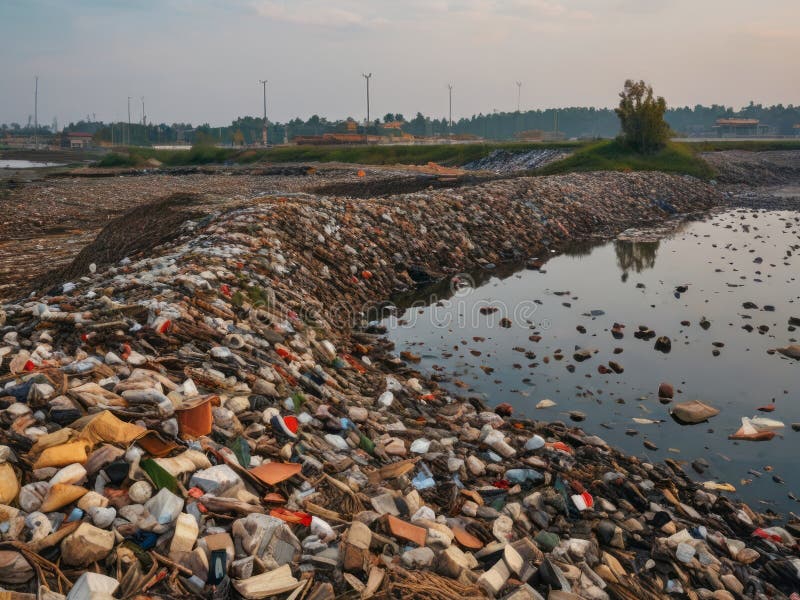 Mountains of Garbage on the Shore of a Lake, Ocean, River ...