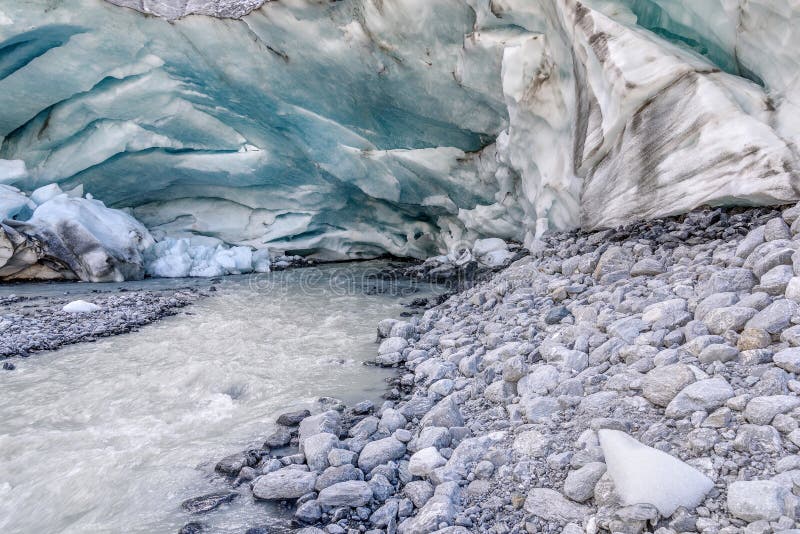 Mountains Glacier Cave River Source Stock Image - Image of bright, fast ...