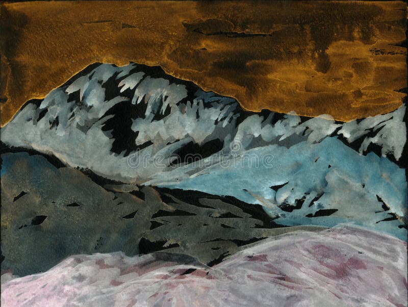 Mountains and Hills. Hand Drawn Illustration. Dramatic Landskape Stock ...