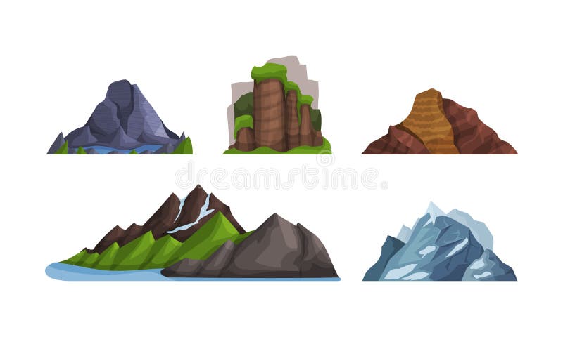 Mountains and Hills of Various Shapes and Colors. Vector Illustration ...