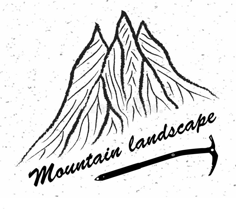 Mountains and Ice Axe with Text Mountain Landscape Stock Illustration ...