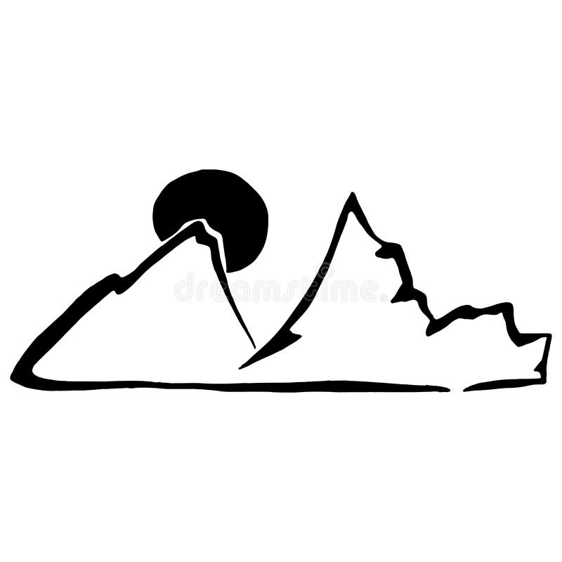 Mountains Icon. Vector of Snowy Mountains. Hand Drawn Mountains at ...