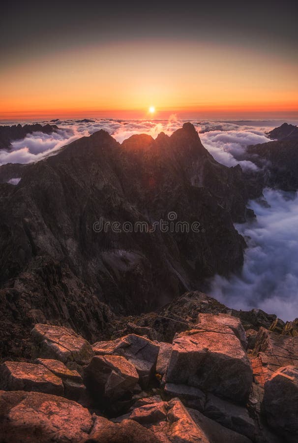Mountains with Inversion at Sunset Stock Photo - Image of beautiful ...