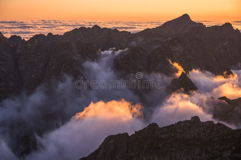 Mountains with Inversion at Sunset Stock Photo - Image of outdoor ...