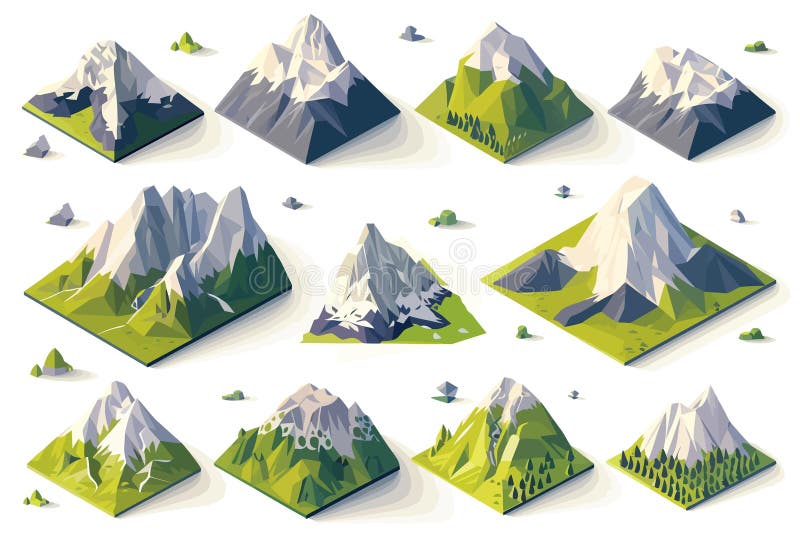 Mountains Isometric Tiles Collection Isolated Vector Style Stock Vector ...