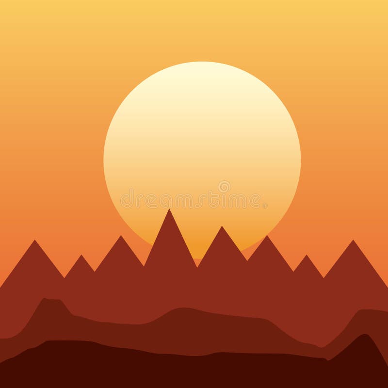 Abstract Landscape Design with Mountains and Rising Sun Vector Image ...