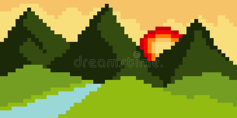 Mountains Landscape with Pixel Art Stock Vector - Illustration of hill ...
