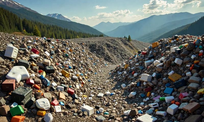 Mountains Landscape with Plastic Waste Pollution: Environmental ...