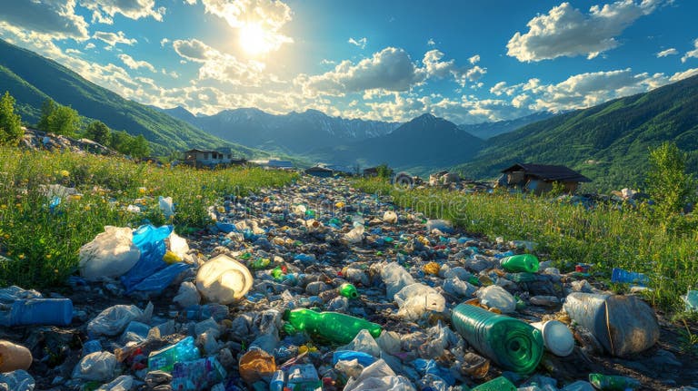 Mountains Landscape Polluted with Plastic Waste Stock Illustration ...