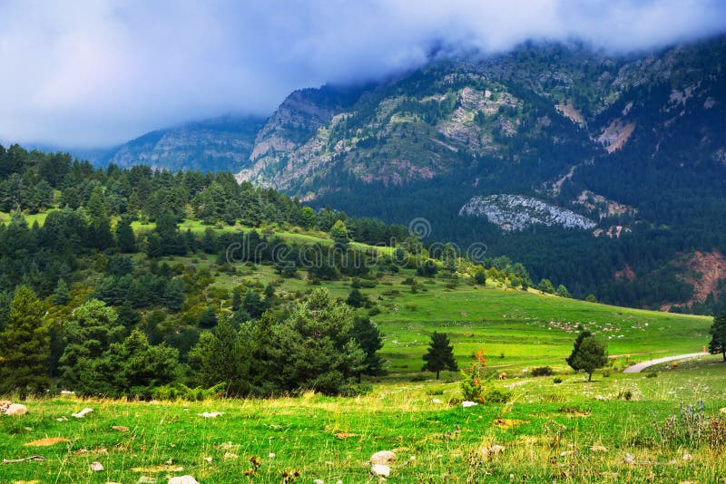 Mountains Landscape in Pyrenees Under Cloudy Sky Stock Image - Image of ...