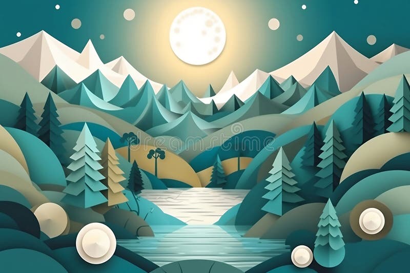 Mountains Landscape with River in Blue and Green Colors Stock ...