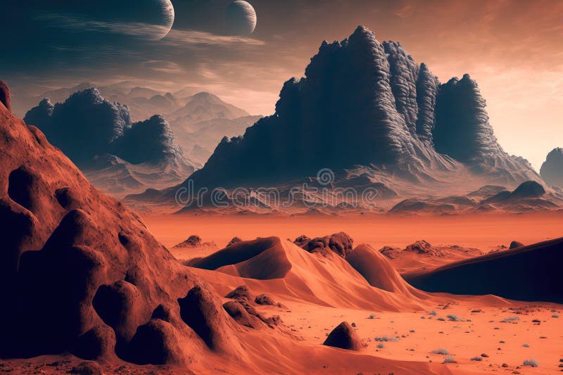 Mountains in the Mars Desert that are a Startling Red Color. High ...
