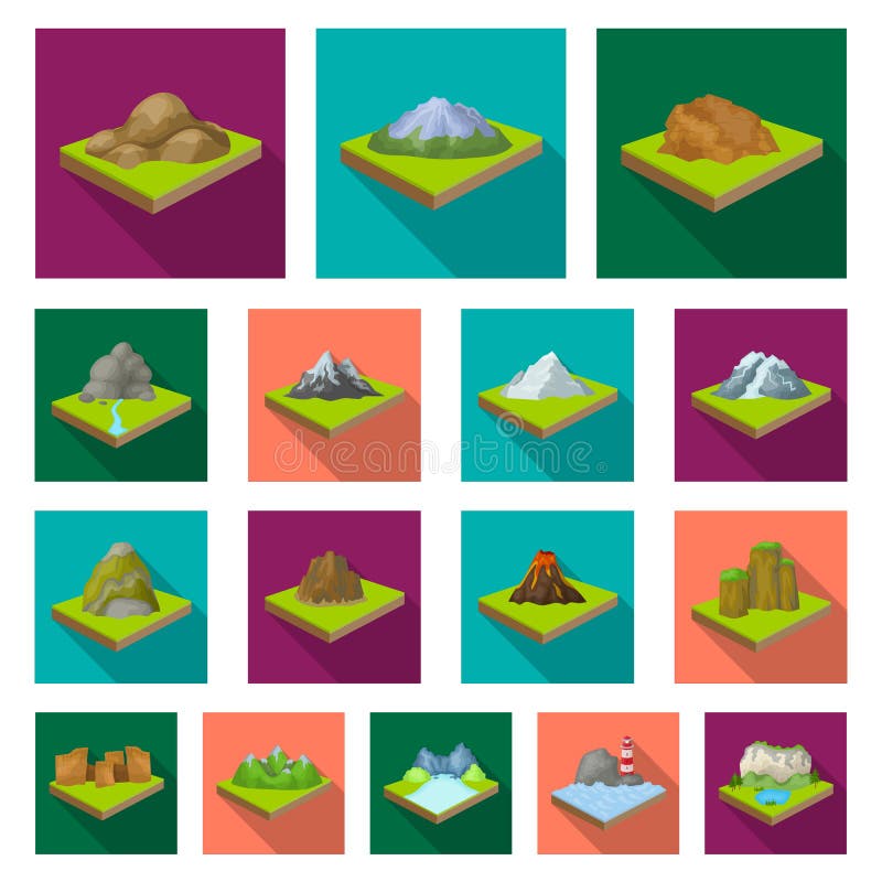 Mountains, Massive Flat Icons in Set Collection for Design. the Surface ...