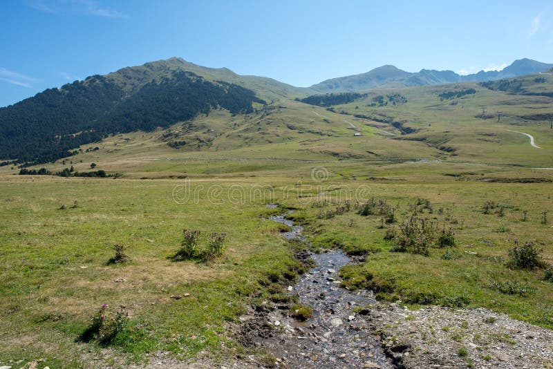 Mountains in Montgarri Under Blue Sky, Valley of Aran Stock Image ...