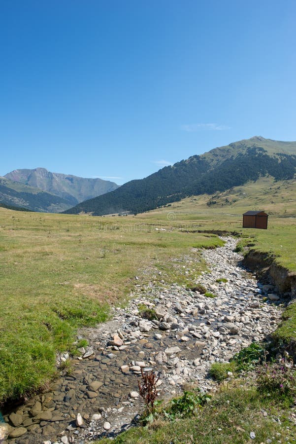Mountains in Montgarri Under Blue Sky, Valley of Aran Stock Photo ...