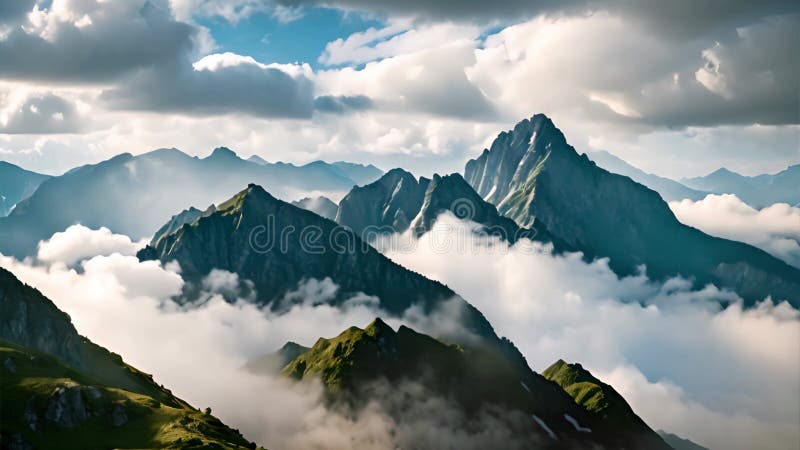Timelapse of Mountain Peaks Shrouded in Clouds Motion Background Stock ...