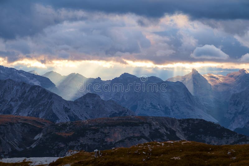 Mountains Panorama of the Dolomites at Sunrise with Clouds Stock Image ...