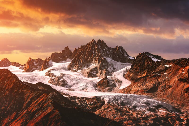 Mountains Peaks Sunset Landscape Stock Image - Image of snow, glacier ...