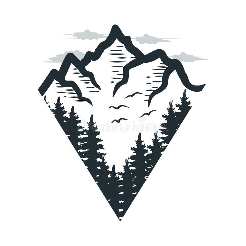Mountains and Pine Tree Forest Vector Logo Design. the Concept of a ...