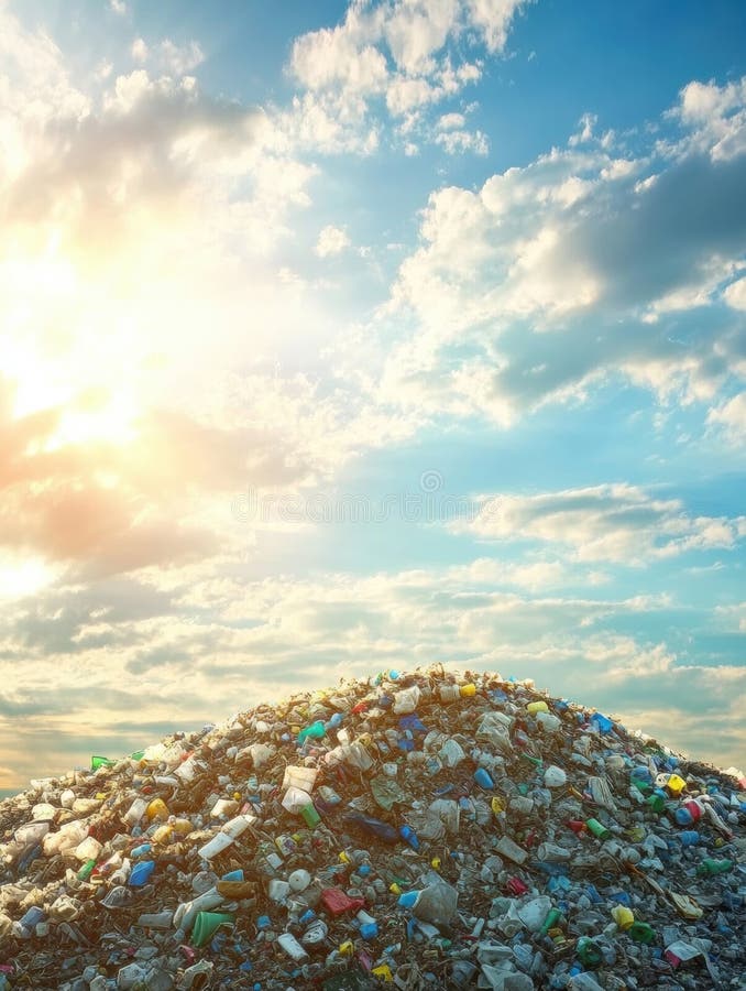 Mountains of Plastic Waste Accumulate on a Landfill Under a Bright Sky ...
