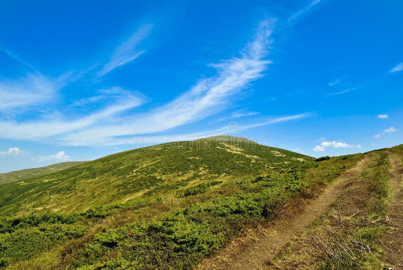 Mountains, in Pleasant Blue Sky, Covered by Trees. Stock Image - Image ...