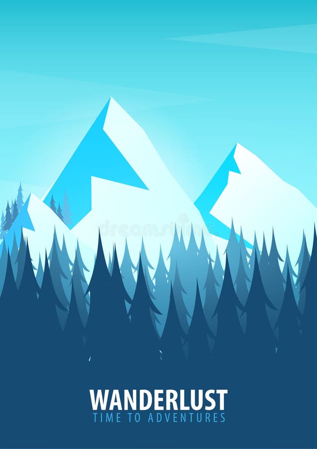 Mountains Poster. Nature Landscape Background with Silhouettes of ...