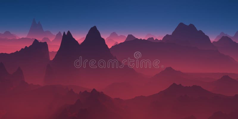 Mountains in the red haze. stock illustration. Illustration of sunlight ...