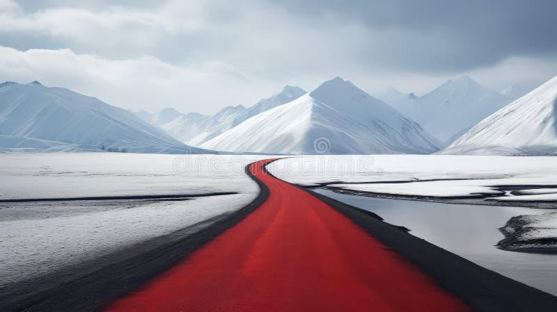 Mountains red road stock illustration. Illustration of winter - 372882782