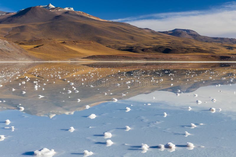 Mountains Reflection on Calm Water of Laguna Tuyajto Stock Image ...
