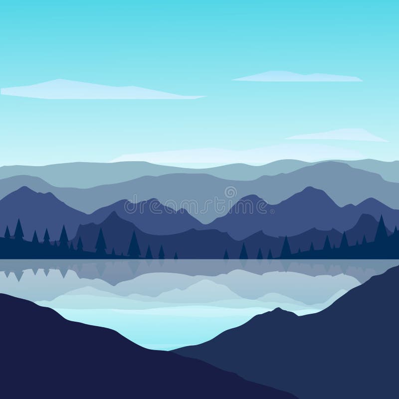 Mountains with Reflection in the Lake on Sunny Day Stock Vector ...