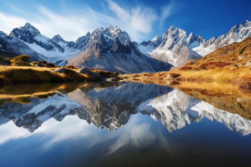 Mountains Reflection in Water. AI Generated Stock Image - Image of blue ...