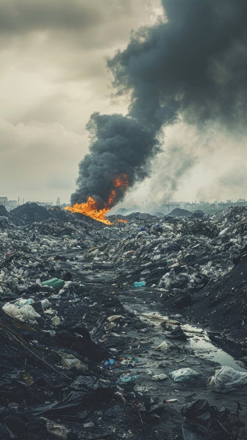 Mountains of Refuse and Flames from Burning Trash Characterize a ...