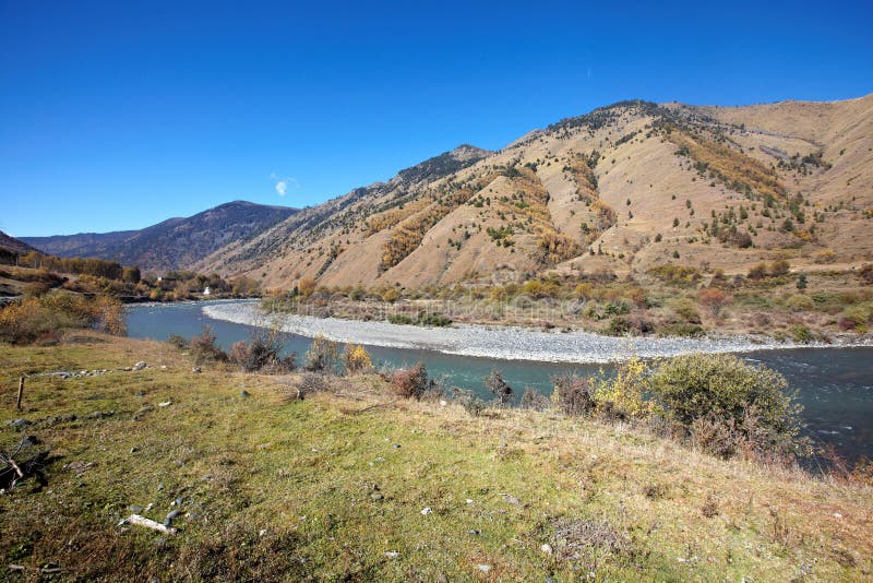 Mountains and river stock image. Image of village, tibetan - 17138479