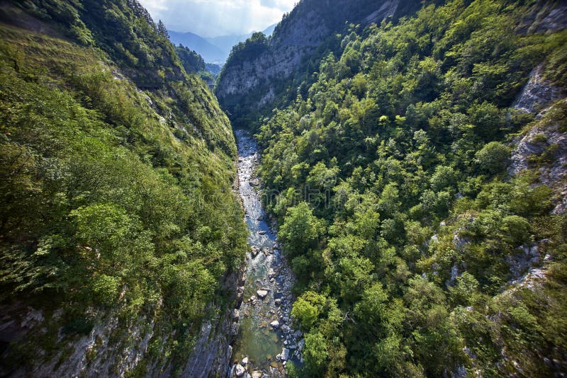 Mountains with River Deep Below Stock Image - Image of mountain ...