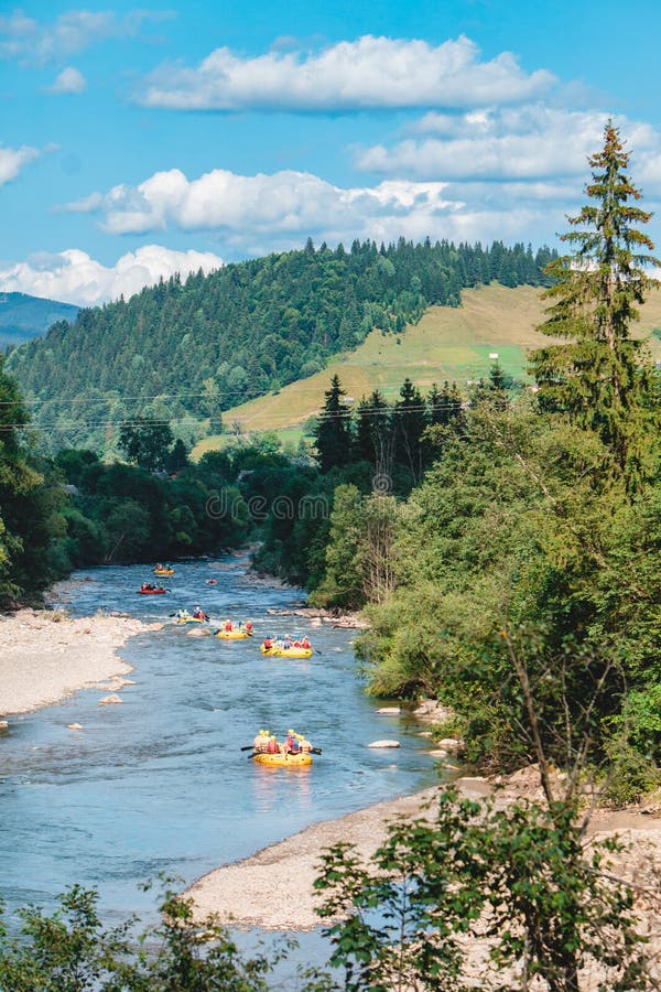 Mountains River Rafting Extreme Attraction Stock Image - Image of flow ...