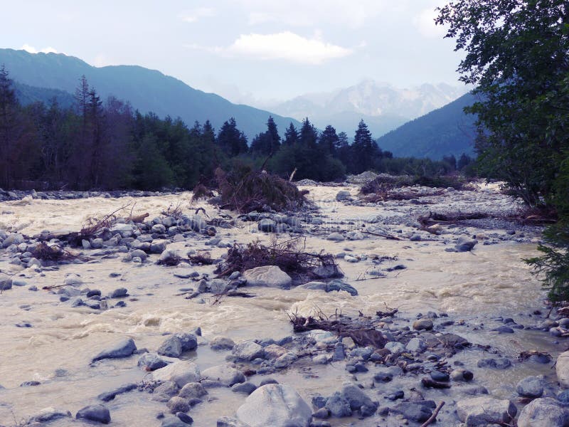 Flowing Mountains River in Valley in the High Caucasus in Georgia ...